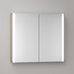 KEUCO Somaris Spiegelschrank mit Beleuchtung 14502852100 80 x 71 x 12,7 cm, Eiche hell Dekor, 2 T&uuml;ren, Wandvorbau