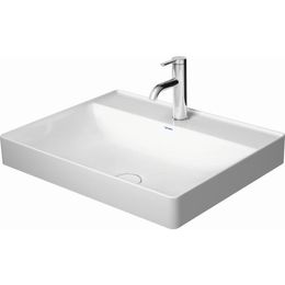 Duravit DuraSquare Aufsatz-Waschtisch 2354600040 60x47cm, ohne &Uuml;berlauf, mit Hahnlochbank, geschliffen, 2 Hahnl&ouml;cher, wei&szlig;