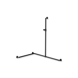 HEWI System 900 Edelstahl-Duschhandlauf 900.35.30560CV 1250 x 1185 x 765 mm, pulverbeschichtet schwarz tiefmatt, Halter Polyamid schwarz matt, links
