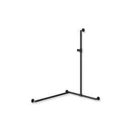 HEWI System 900 Edelstahl-Duschhandlauf 900.35.30760CV 1250 x 765 x 965 mm, pulverbeschichtet schwarz tiefmatt, Halter Polyamid schwarz matt, links