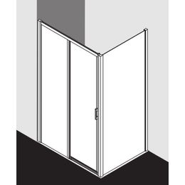 Kermi Liga Gleitt&uuml;r 2-tlg. bodenfrei mit Festfeld LID2L150201PK 146-151x200cm, silber mattglanz, ESG klar Clean, links, auf Duschwanne