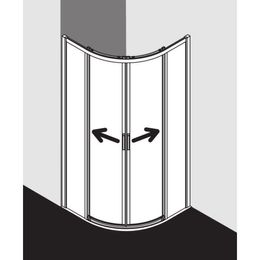Kermi Liga Viertelkreis-Gleitt&uuml;r bodenfrei mit 2 Festfeldern LIC55090201AK 90x90x200cm, silber mattglanz, ESG klar