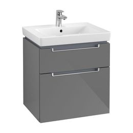 Villeroy & Boch Villeroy & Boch Subway 2.0 Waschtisch-Unterschrank A90900FP 58,7x59x45,4cm, 2 Ausz&uuml;ge, Griff silbermatt, glossy grey