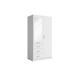 Kleiderschrank Home Affaire "KOS Garderobe mit 3 Schubladen, Kleiderstange und Spiegel", weiß, B:101cm H:200,5cm T:58cm, Melamin, Schränke, Wäscheschrank mit 2 Drehtüren, silber Griffen, Maße B/H/T 101/200/58cm