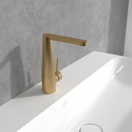 Villeroy & Boch Villeroy und Boch Conum Einhebel-Waschtischarmatur TVW12700400076 mit Push-Open-Ablaufgarnitur, brushed gold
