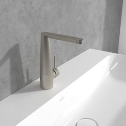 Villeroy & Boch Villeroy und Boch Conum Einhebel-Waschtischarmatur TVW12700400064 mit Push-Open-Ablaufgarnitur, brushed nickel black