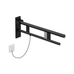 HEWI System 900 St&uuml;tzklappgriff 900.50.21160DC Ausladung 700 mm, Edelstahl pulverbeschichtet schwarz tiefmatt, rechts