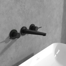 Villeroy & Boch Villeroy und Boch Conum Dreiloch-Waschtischarmatur TVW127002000K5 ohne Ablaufgarnitur, Wandmontage, matt black