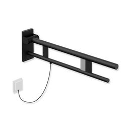 HEWI System 900 St&uuml;tzklappgriff 900.50.15560DC Ausladung 750 mm, Edelstahl pulverbeschichtet schwarz tiefmatt, rechts