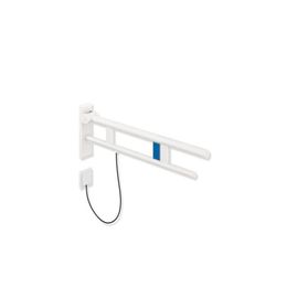 HEWI System 900 St&uuml;tzklappgriff 900.50.19960DX Ausladung 700 mm, Edelstahl pulverbeschichtet wei&szlig; tiefmatt, links, E-Sp&uuml;lausl&ouml;sung