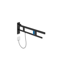 HEWI System 900 St&uuml;tzklappgriff 900.50.20160DC Ausladung 850 mm, Edelstahl pulverbeschichtet schwarz tiefmatt, links, E-Sp&uuml;lausl&ouml;sung