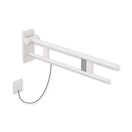 HEWI System 900 St&uuml;tzklappgriff 900.50.15560DX Ausladung 750 mm, Edelstahl pulverbeschichtet wei&szlig; tiefmatt, rechts