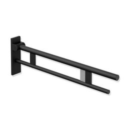 HEWI System 900 St&uuml;tzklappgriff 900.50.18160DC Ausladung 850 mm, Edelstahl pulverbeschichtet schwarz tiefmatt, rechts, Funk-Sp&uuml;lausl&ouml;sung