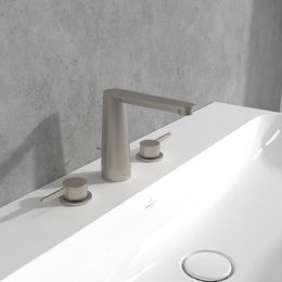 Villeroy & Boch Villeroy und Boch Conum Dreiloch-Waschtischarmatur TVW12700100064 mit Zugstangen- Ablaufgarnitur, brushed nickel black