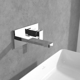 Villeroy & Boch Villeroy und Boch Architectura Square Wand-Waschtischarmatur TVW12500300061 mit Push-Open-Ablaufgarnitur, chrom