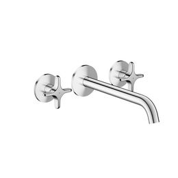 Hansgrohe AXOR One 3-Loch Waschtischarmatur 48140000 Unterputz, Ausladung 220mm, Wandmontage mit Rosetten, mit Kreuzgriff, chrom