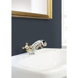Herzbach Anais Waschtischarmatur 32452000102 chrom-gold, Gussauslauslauf, mit Ablaufgarnitur