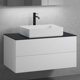 neoro n50 Unterschrank B: 100 cm mit 2 Ausz&uuml;gen, Waschtisch B: 58 cm wei&szlig; matt,, BN0065WM+BN0423WM+BN0403BM,
