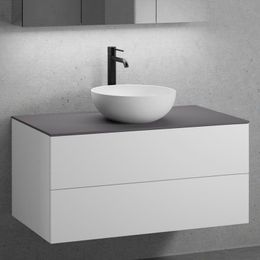 neoro n50 Unterschrank B: 100 cm mit 2 Ausz&uuml;gen, Waschtisch &Oslash; 45 cm wei&szlig; matt,, BN0106WM+BN0423WM+BN0403GR,