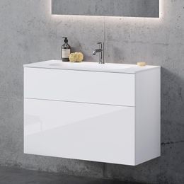neoro n50T46 Unterschrank B: 100 cm mit 2 Ausz&uuml;gen, Waschtisch softcube wei&szlig; matt,, BN0084WH,