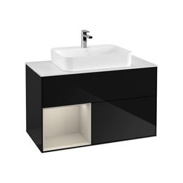 Villeroy & Boch Villeroy und Boch Finion Waschtischunterschrank G361HHPH 100cm, Abdeckplatte white matt, Emotion, Regal links Sand Matt Lacquer, Glossy Black Lacquer