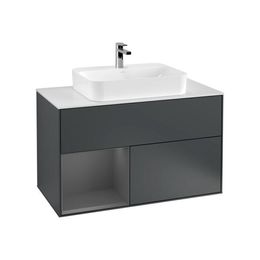 Villeroy & Boch Villeroy und Boch Finion Waschtischunterschrank F361GKHG 100cm, Abdeckplatte white matt, Regal links Anthracite matt, Midnight Blue Matt Lacquer