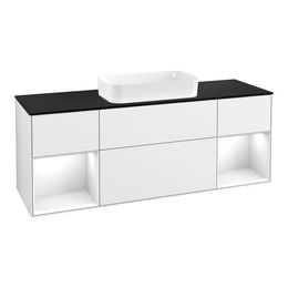 Villeroy & Boch Villeroy und Boch Finion Waschtischunterschrank G332GFGF 160cm, Abdeckplatte black matt, Emotion, Regale Glossy white lacquer, Glossy white lacquer