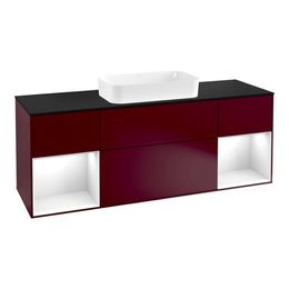 Villeroy & Boch Villeroy und Boch Finion Waschtischunterschrank F332GFHB 160x60,3cm, Abdeckplatte black matt, Regale Glossy white lacquer, Peony Matt