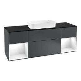 Villeroy & Boch Villeroy und Boch Finion Waschtischunterschrank G332GFHG 160cm, Abdeckplatte black matt, Emotion, Regale Glossy white lacquer, Midnight Blue Matt Lacquer