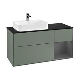 Villeroy & Boch Villeroy und Boch Finion Waschtischunterschrank G402GKGM 120cm, Abdeckplatte black matt, Emotion, Regal rechts Anthracite matt, Olive Matt Lacquer