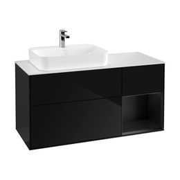 Villeroy & Boch Villeroy und Boch Finion Waschtischunterschrank G401PDPH 120cm, Abdeckplatte white matt, Emotion, Regal rechts Black matt lacquer, Glossy Black Lacquer