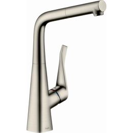 Hansgrohe Metris M71 K&uuml;chenarmatur 320 14821800 Edelstahl-Optik, schwenk-/herausziehbarer Auslauf
