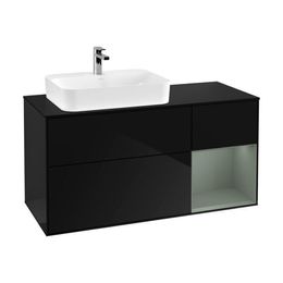 Villeroy & Boch Villeroy und Boch Finion Waschtischunterschrank G402GMPH 120cm, Abdeckplatte black matt, Emotion, Regal rechts Olive Matt Lacquer, Glossy Black Lacquer