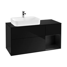 Villeroy & Boch Villeroy und Boch Finion Waschtischunterschrank G402PDPH 120cm, Abdeckplatte black matt, Emotion, Regal rechts Black matt lacquer, Glossy Black Lacquer