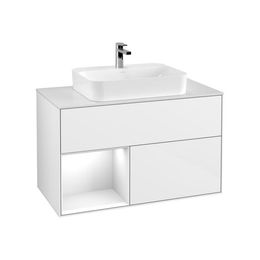 Villeroy & Boch Villeroy und Boch Finion Waschtischunterschrank F361GFGF 100cm, Abdeckplatte white matt, Regal links Glossy white lacquer, Glossy white lacquer