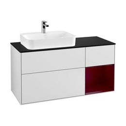 Villeroy & Boch Villeroy und Boch Finion Waschtischunterschrank G402HBMT 120cm, Abdeckplatte black matt, Emotion, Regal rechts Peony, White matt lacquer