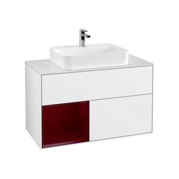Villeroy & Boch Villeroy und Boch Finion Waschtischunterschrank F361HBGF 100cm, Abdeckplatte white matt, Regal links Peony, Glossy white lacquer