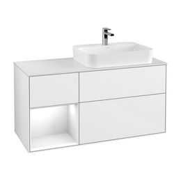 Villeroy & Boch Villeroy und Boch Finion Waschtischunterschrank F391GFGF 120cm, Abdeckplatte white matt, Regal links Glossy white lacquer, Glossy white lacquer