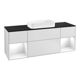 Villeroy & Boch Villeroy und Boch Finion Waschtischunterschrank G332GFMT 160cm, Abdeckplatte black matt, Emotion, Regale Glossy white lacquer, White matt lacquer