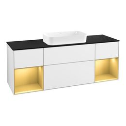 Villeroy & Boch Villeroy und Boch Finion Waschtischunterschrank G332HFGF 160cm, Abdeckplatte black matt, Emotion, Regale Gold matt lacquer, Glossy white lacquer