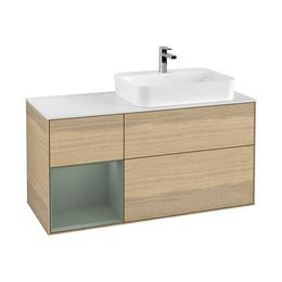 Villeroy & Boch Villeroy und Boch Finion Waschtischunterschrank F391GMPC 120cm, Abdeckplatte white matt, Regal links Olive Matt Lacquer, Oak Veneer