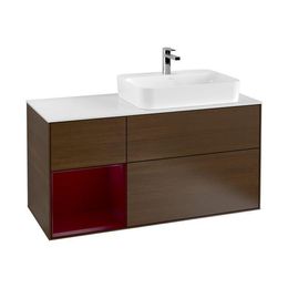 Villeroy & Boch Villeroy und Boch Finion Waschtischunterschrank G391HBGN 120cm, Abdeckplatte white matt, Emotion, Regal links Peony, Walnut veneer