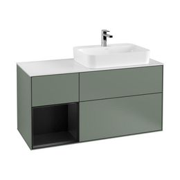 Villeroy & Boch Villeroy und Boch Finion Waschtischunterschrank G391PDGM 120cm, Abdeckplatte white matt, Emotion, Regal links Black matt lacquer, Olive Matt Lacquer