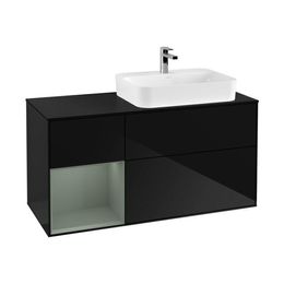 Villeroy & Boch Villeroy und Boch Finion Waschtischunterschrank G392GMPH 120cm, Abdeckplatte black matt, Emotion, Regal links Olive Matt Lacquer, Glossy Black Lacquer