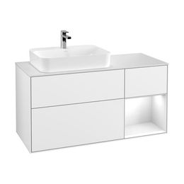 Villeroy & Boch Villeroy und Boch Finion Waschtischunterschrank F401GFGF 120cm, Abdeckplatte white matt, Regal rechts Glossy white lacquer, Glossy white lacquer