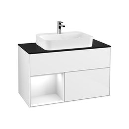 Villeroy & Boch Villeroy und Boch Finion Waschtischunterschrank G362GFGF 100cm, Abdeckplatte black matt, Emotion, Regal links Glossy white lacquer, Glossy white lacquer