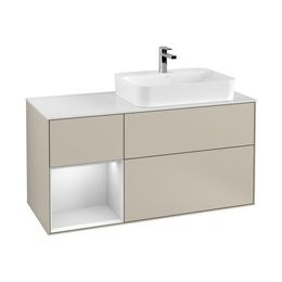 Villeroy & Boch Villeroy und Boch Finion Waschtischunterschrank F391MTHH 120cm, Abdeckplatte white matt, Regal links White matt lacquer, Sand Matt Lacquer