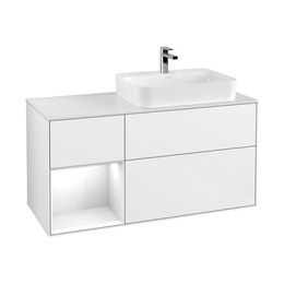 Villeroy & Boch Villeroy und Boch Finion Waschtischunterschrank G391GFGF 120cm, Abdeckplatte white matt, Emotion, Regal links Glossy white lacquer, Glossy white lacquer