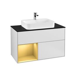 Villeroy & Boch Villeroy und Boch Finion Waschtischunterschrank G362HFMT 100cm, Abdeckplatte black matt, Emotion, Regal links Gold matt, White matt lacquer