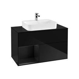 Villeroy & Boch Villeroy und Boch Finion Waschtischunterschrank G362PDPH 100cm, Abdeckplatte black matt, Emotion, Regal links Black matt lacquer, Glossy Black Lacquer